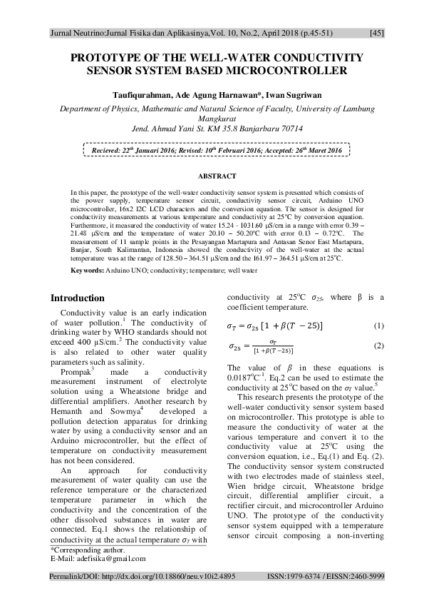 (PDF) Prototype of the Well Water Conductivity Sensor System Based ...