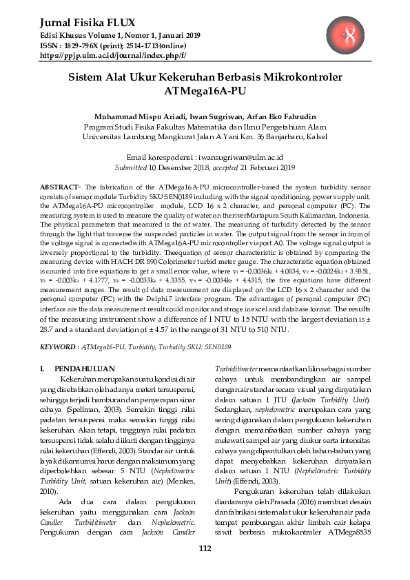(PDF) Sistem Alat Ukur Kekeruhan Berbasis Mikrokontroler ATMega16A-PU