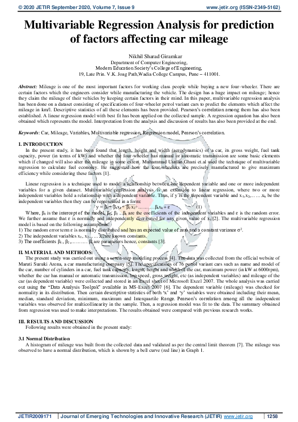 (PDF) Multivariable Regression Analysis for prediction of factors ...