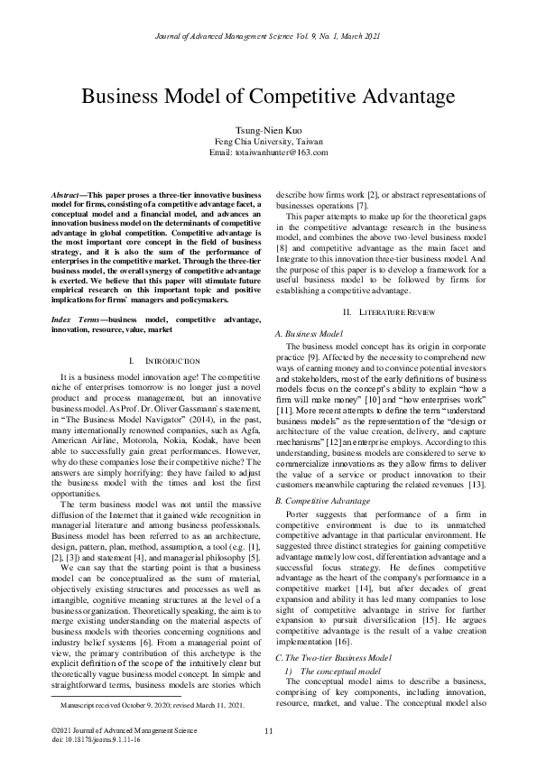 (PDF) Business Model of Competitive Advantage