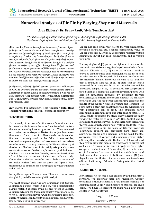 (PDF) Numerical Analysis of Pin Fin by Varying Shape and Materials