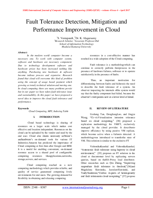 (PDF) Fault Tolerance Detection, Mitigation and Performance Improvement in Cloud | SMN SEA FOODS ...