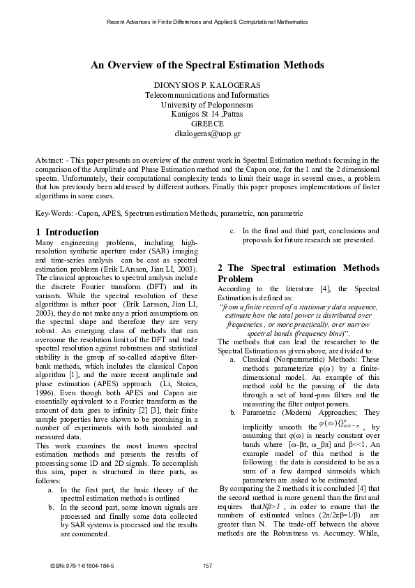 Pdf An Overview Of The Spectral Estimation Methods