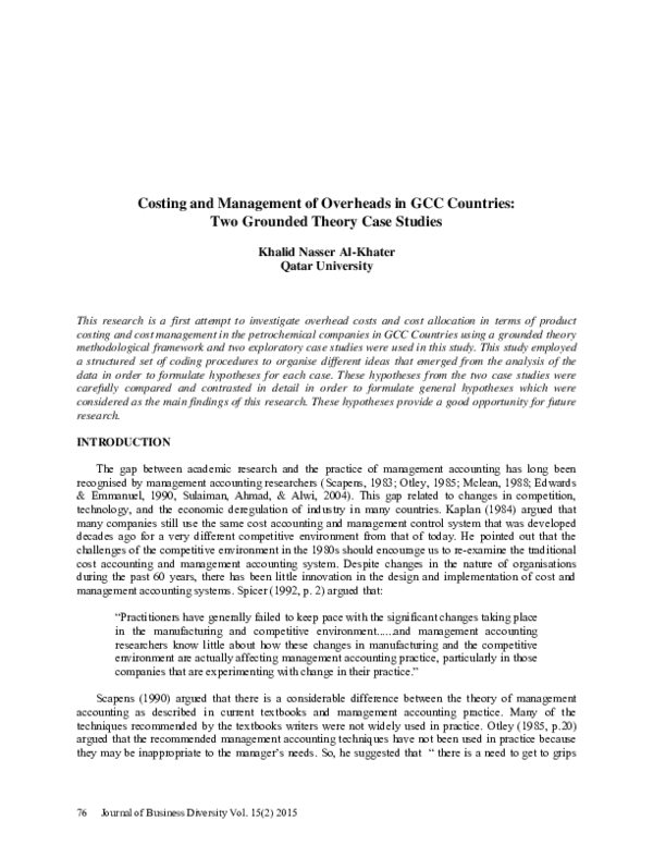 (PDF) Costing and Management of Overheads in GCC Countries: Two Grounded Theory Case Studies