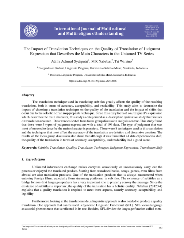 (PDF) The Impact of Translation Techniques on the Quality of ...