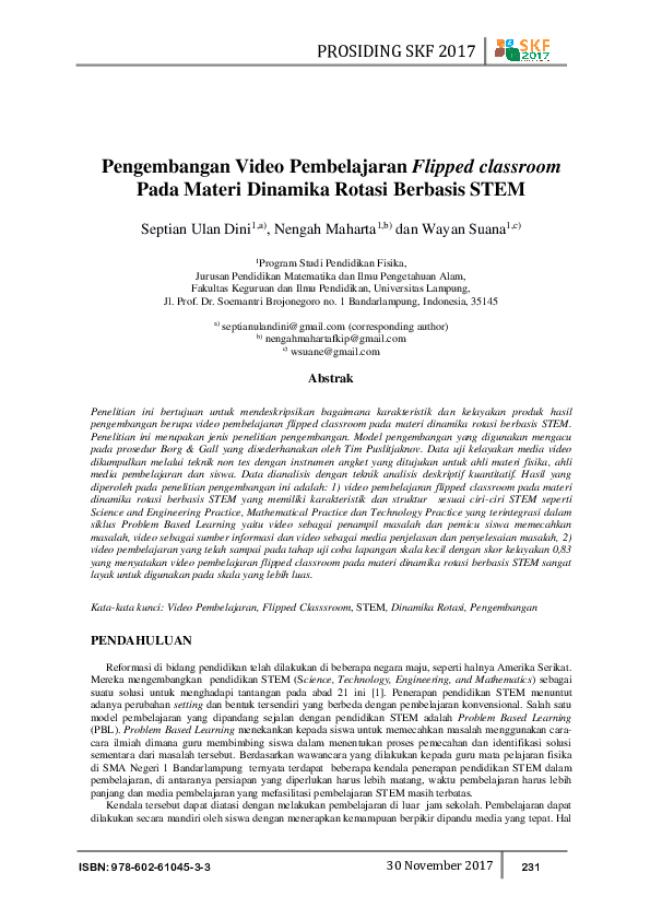 (PDF) Pengembangan Video Pembelajaran Flipped Classroompada Materi Dinamika Rotasi Berbasis Stem