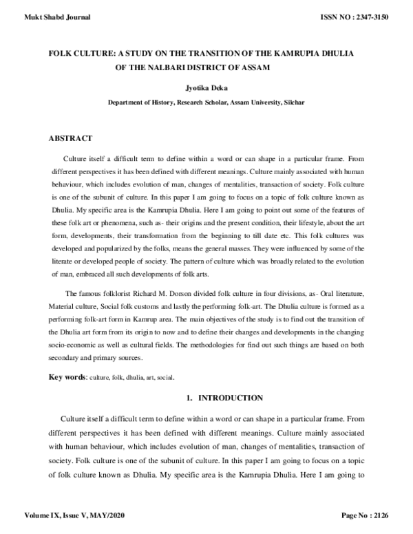 (PDF) Folk Culture: A Study on the Transition of the Kamrupia Dhulia of ...