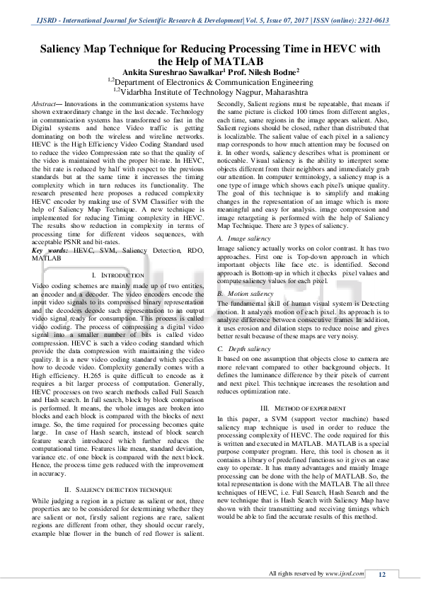 Pdf Saliency Map Technique For Reducing Processing Time In Hevc With The Help Of Matlab