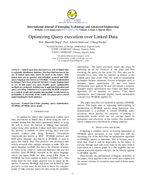 (PDF) Optimizing Query execution over Linked Data