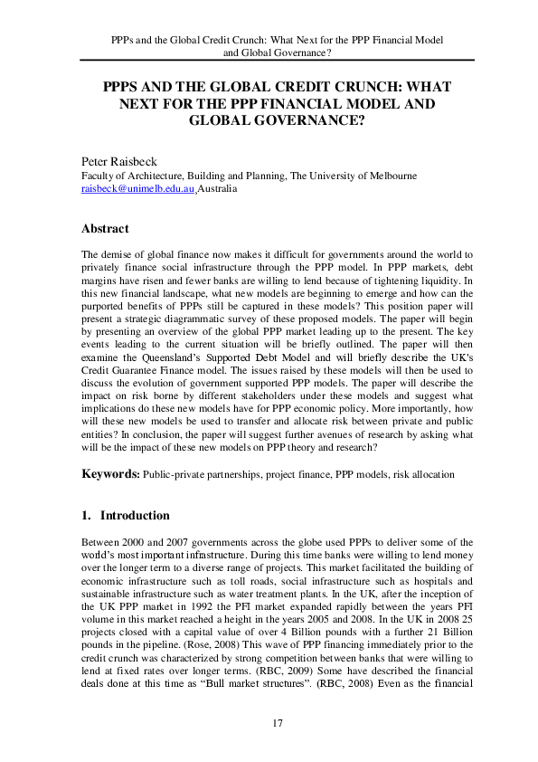 (PDF) PPPS AND THE GLOBAL CREDIT CRUNCH: WHAT NEXT FOR THE PPP ...