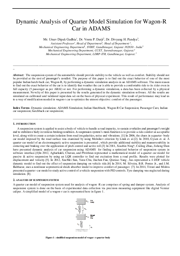 (PDF) Dynamic Analysis of Quarter Model Simulation for Wagon-R Car in ADAMS