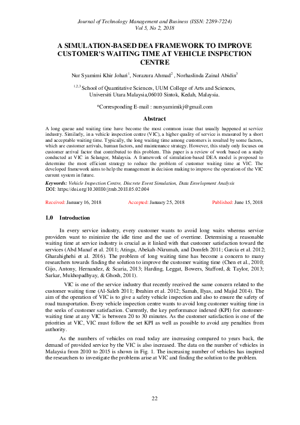 (PDF) A DEA Framework for Reducing Waiting Time in Vehicle Inspections