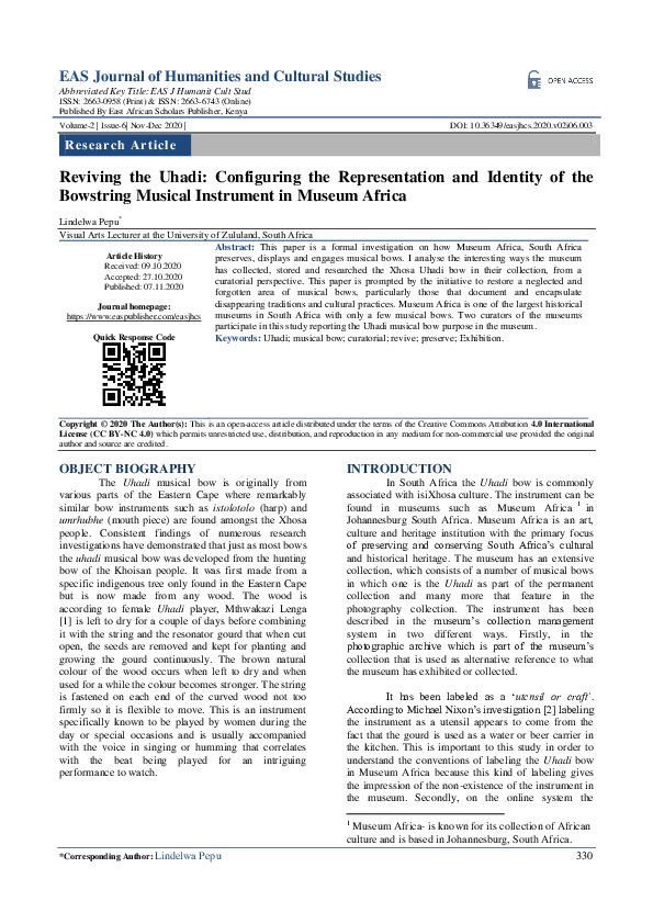 (PDF) Reviving the Uhadi: Configuring the Representation and Identity ...