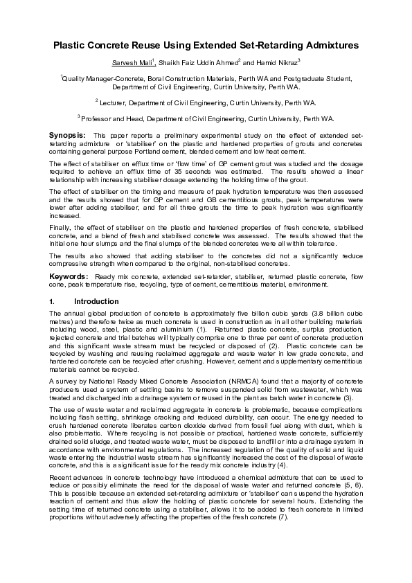 (PDF) Plastic Concrete Reuse Using Extended Set-Retarding Admixtures