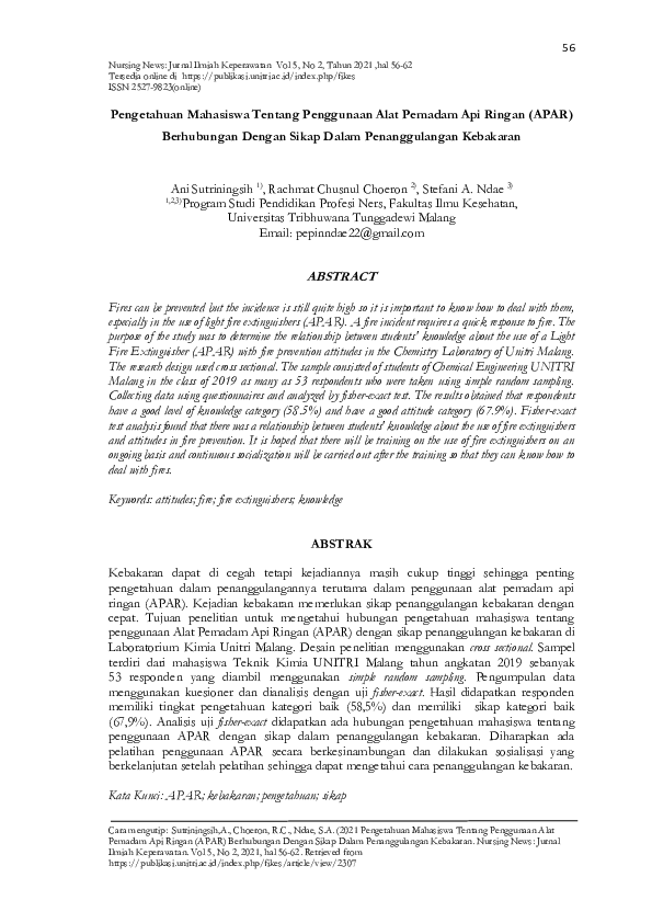 (PDF) Pengetahuan Mahasiswa Tentang Penggunaan Alat Pemadam Api Ringan ...