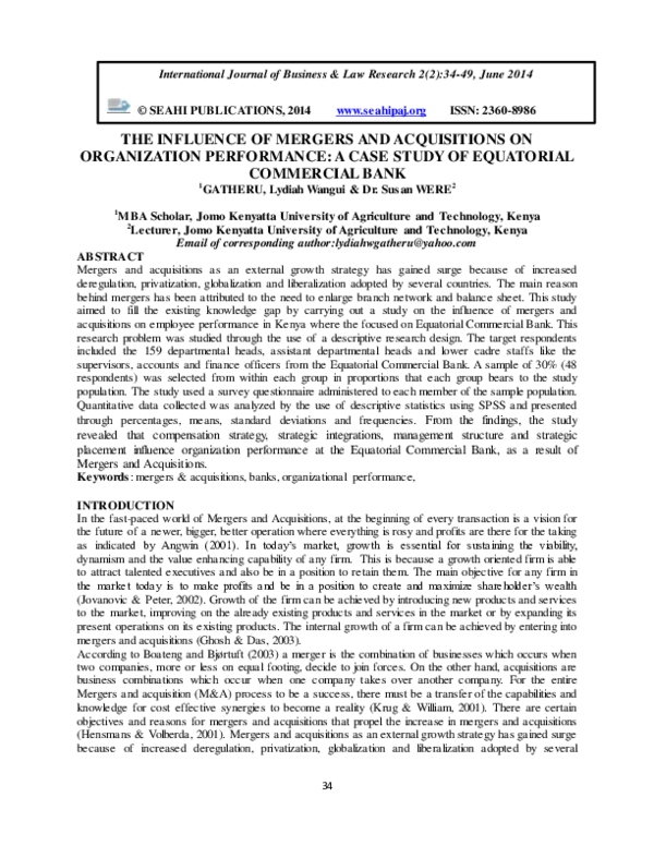 (PDF) The Influence of Mergers and Acquisitions on Organization ...