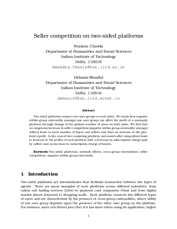 (PDF) Seller competition on two-sided platforms