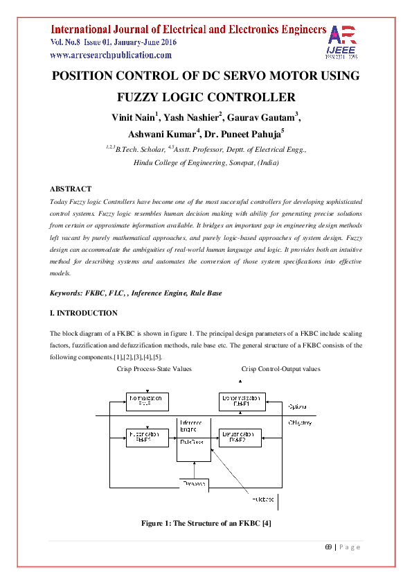 Pdf Position Control Of Dc Servo Motor Using Fuzzy Logic Controller