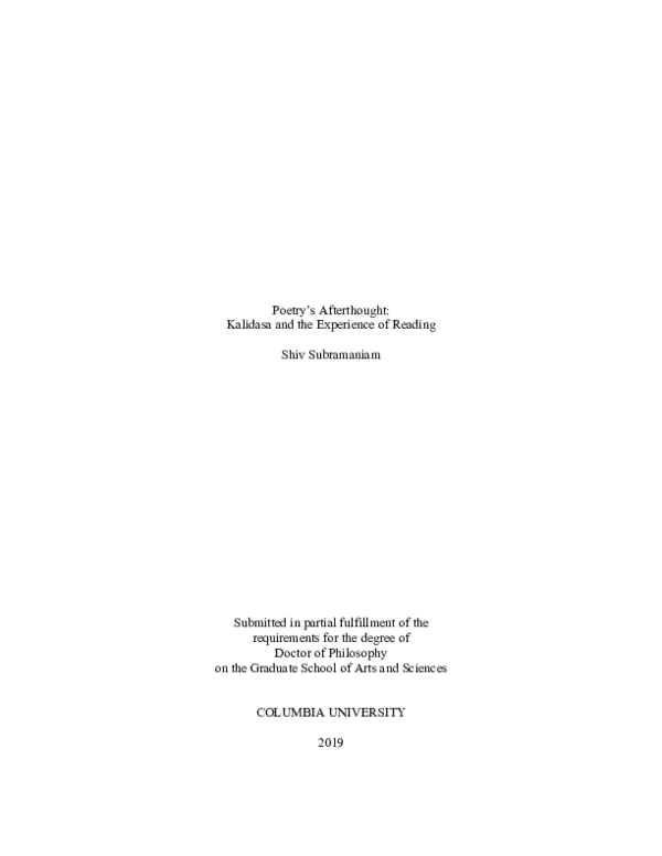 (PDF) Poetry's Afterthought: Kalidasa and the Experience of Reading