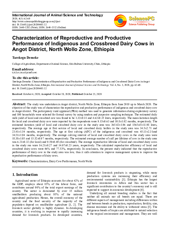 (PDF) Characterization of Reproductive and Productive Performance of Indigenous and Crossbreed ...