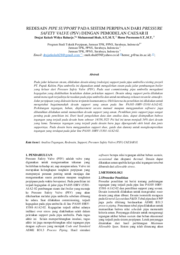 (PDF) Redesain Pipe Support Pada Sistem Perpipaan Dari Pressure Safety ...