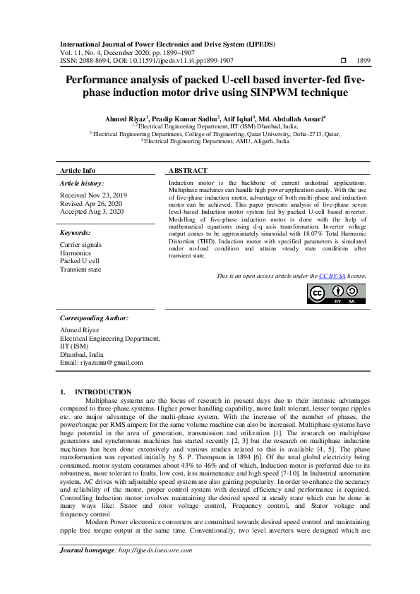 Pdf Performance Analysis Of Packed U Cell Based Inverter Fed