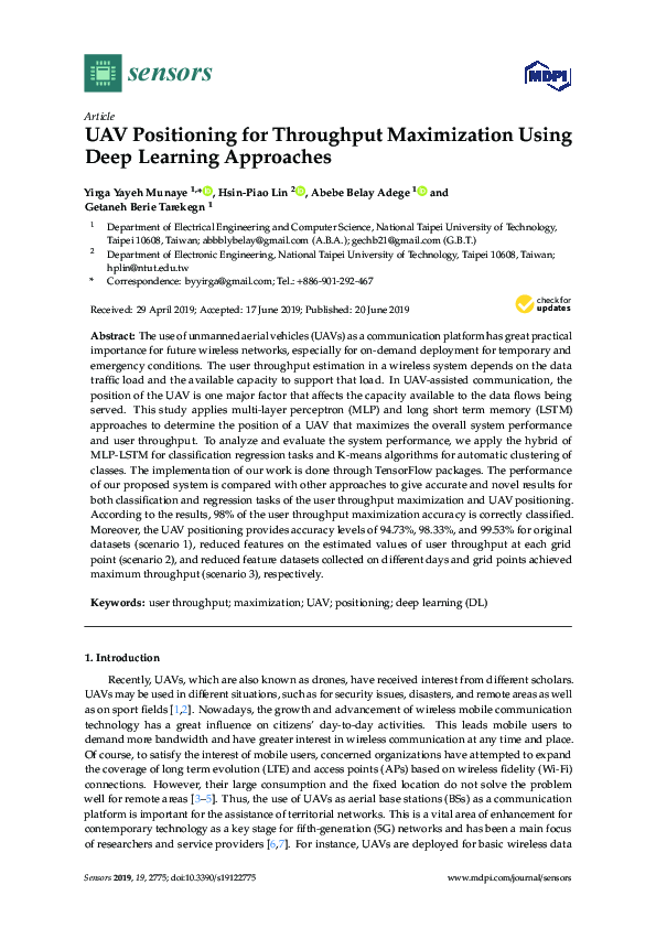 Pdf Uav Positioning For Throughput Maximization Using Deep Learning