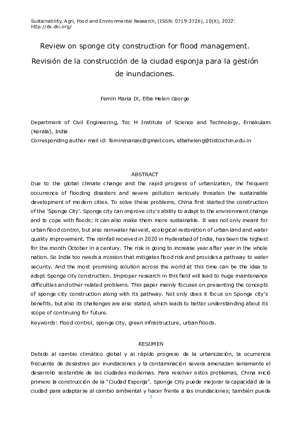 (PDF) Review on sponge city construction for flood management