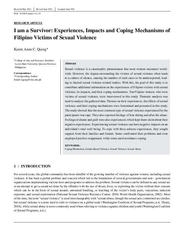 (PDF) I am a Survivor: Experiences, Impacts and Coping Mechanisms of ...