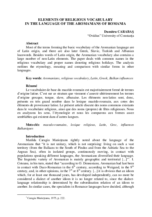 (PDF) ELEMENTS OF RELIGIOUS VOCABULARY IN THE LANGUAGE OF THE ...