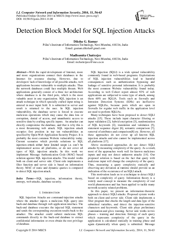(PDF) Detection Block Model for SQL Injection Attacks