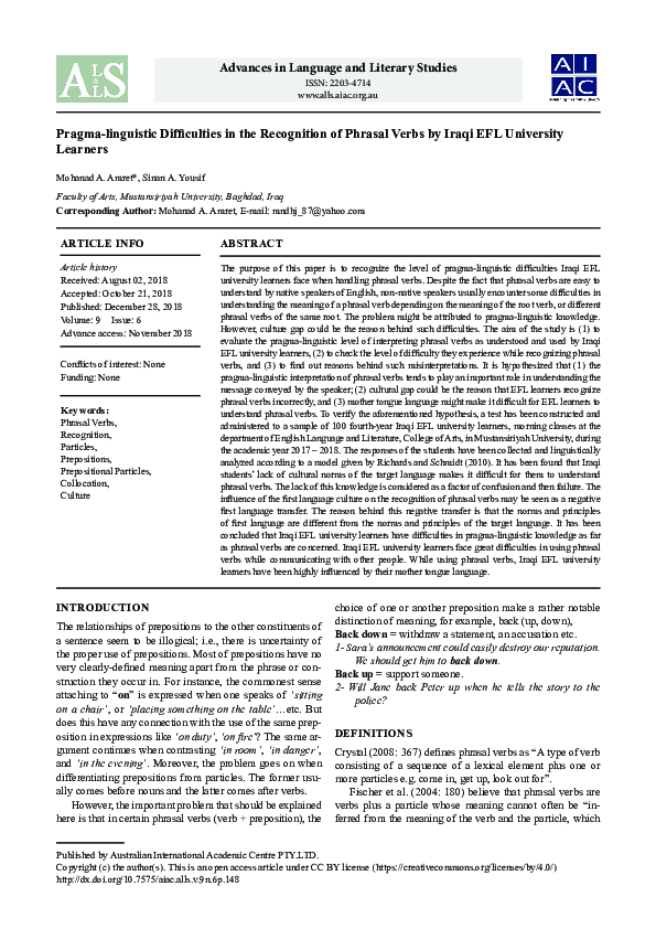 (PDF) Pragma-linguistic Difficulties in the Recognition of Phrasal ...