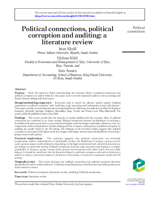 (PDF) Political connections, political corruption and auditing: a ...