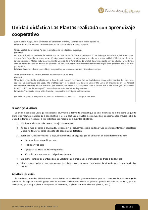 (PDF) Unidad didáctica Las Plantas realizada con aprendizaje cooperativo