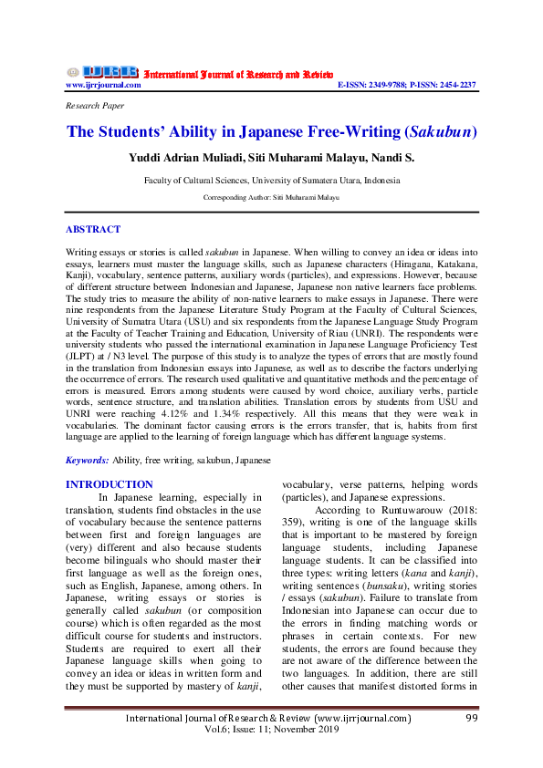 (PDF) The Students’ Ability in Japanese Free-Writing (Sakubun)