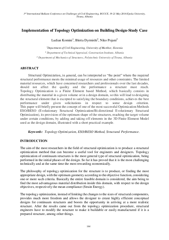 (PDF) Implementation of Topology Optimization on Building Design-Study Case