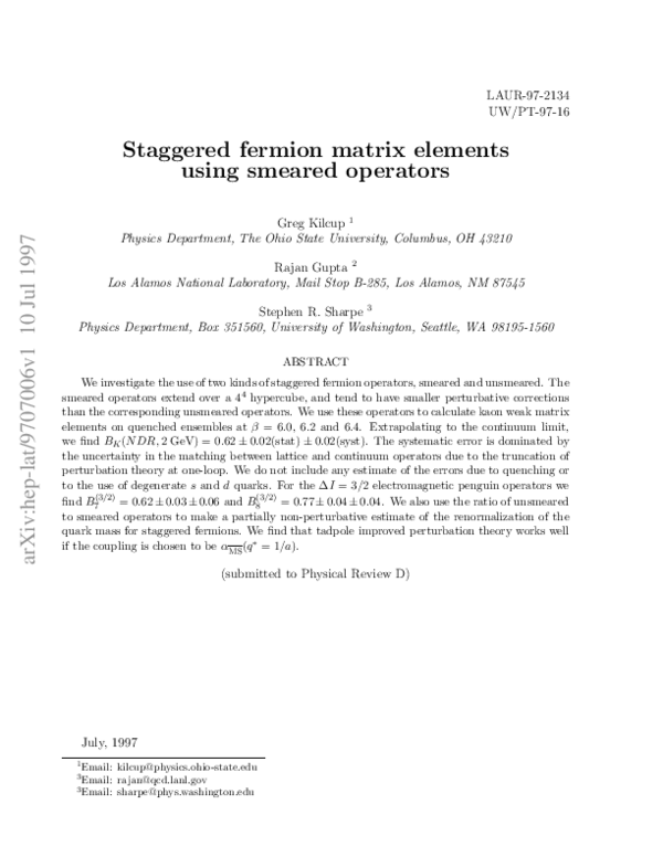 (PDF) Staggered fermion matrix elements using smeared operators