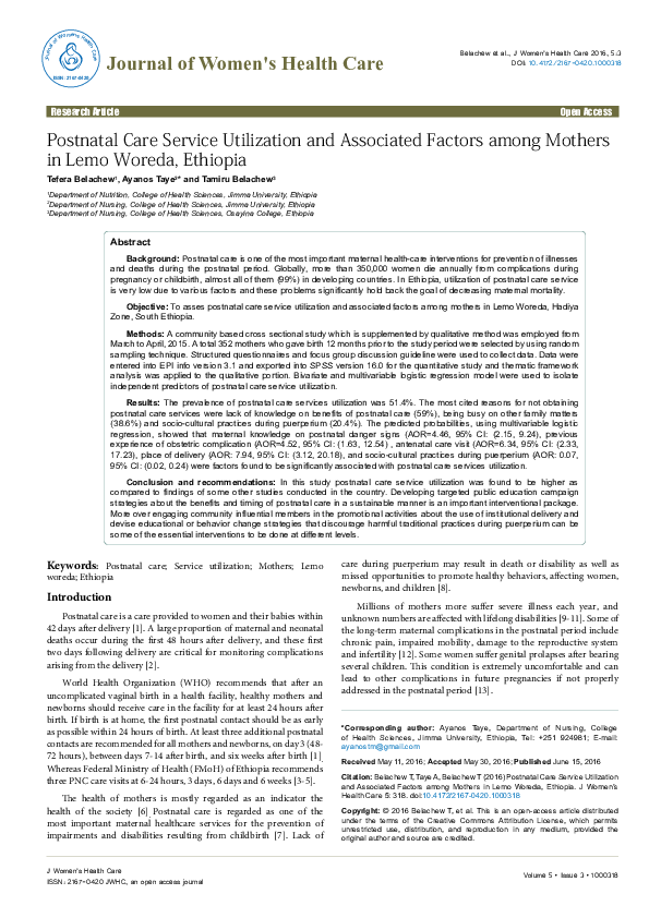 (PDF) Postnatal Care Service Utilization and Associated Factors among ...