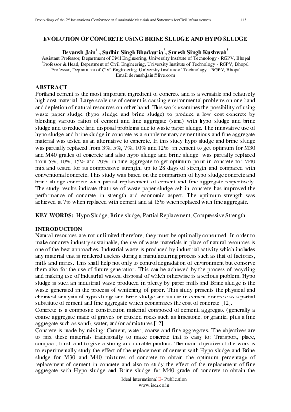 (PDF) EVOLUTION OF CONCRETE USING BRINE SLUDGE AND HYPO SLUDGE