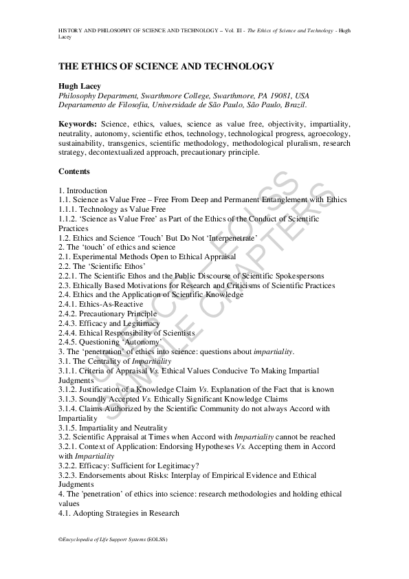 (PDF) The Ethics of Science and Technology