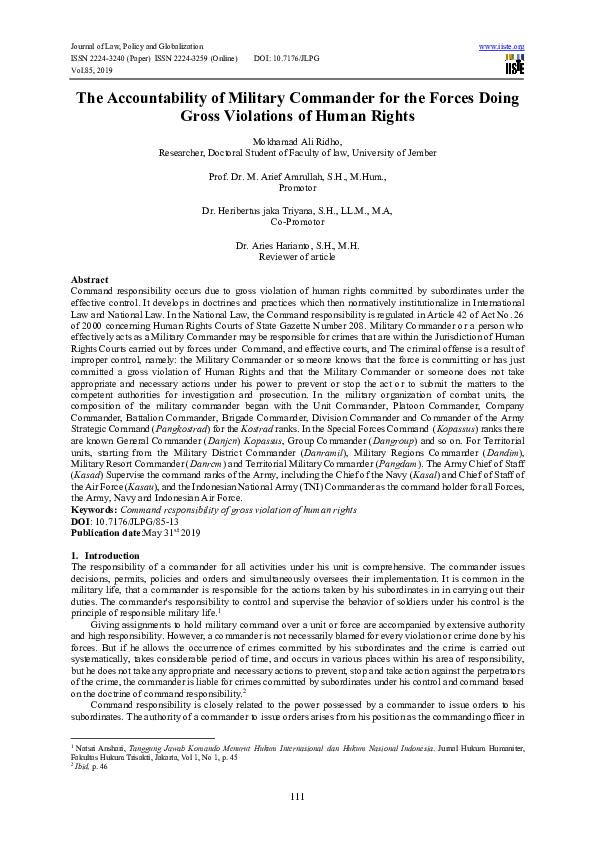 (PDF) The Accountability of Military Commander for the Forces Doing ...