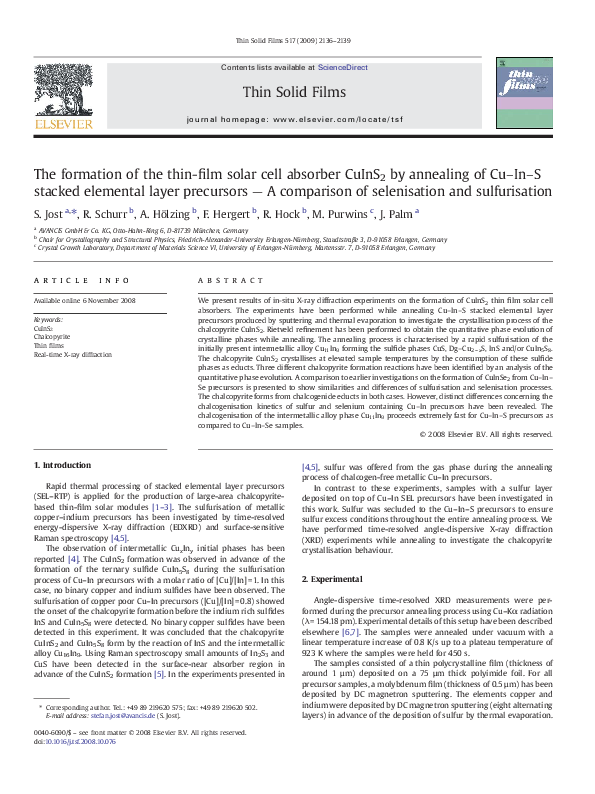 (PDF) The formation of the thin-film solar cell absorber CuInS2 by ...