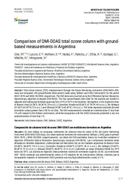 (PDF) Comparison of OMI-DOAS total ozone column with ground-based ...