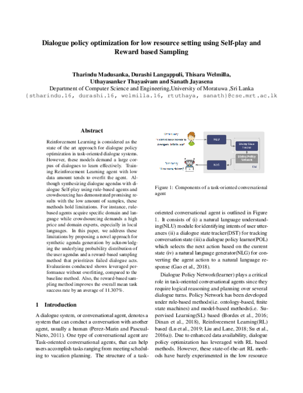 (PDF) Dialog policy optimization for low resource setting using Self ...