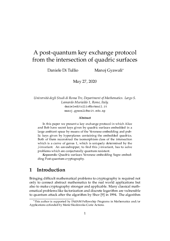 (PDF) A post-quantum key exchange protocol from the intersection of ...