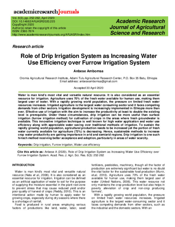 (PDF) Role of Drip Irrigation System as Increasing Water Use Efficiency ...