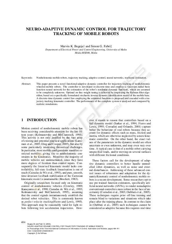 (PDF) Neuro-adaptive dynamic control for trajectory tracking of mobile robots | Marvin K. Bugeja ...