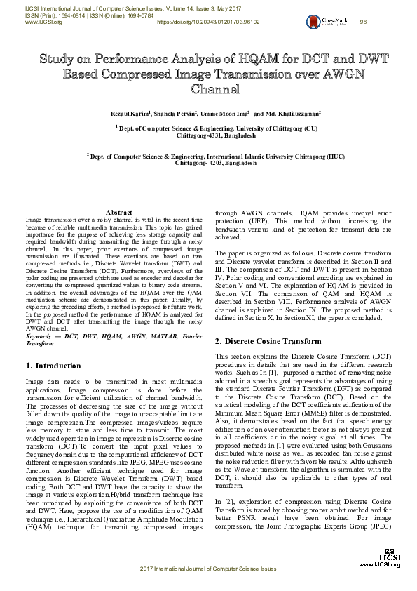 (PDF) Study on Performance Analysis of HQAM for DCT and DWT Based Compressed Image Transmission ...