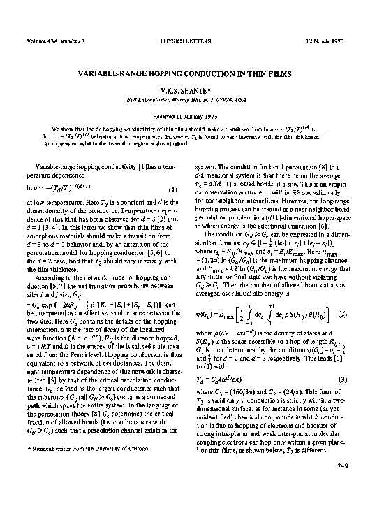 (PDF) Variable-range hopping conduction in thin films