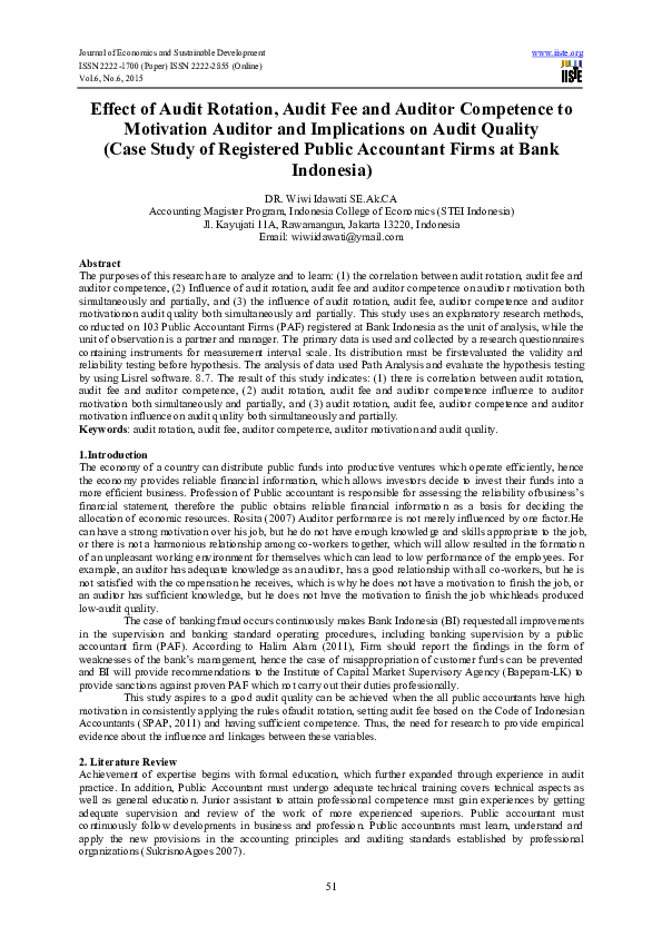 (PDF) Effect of Audit Rotation, Audit Fee and Auditor Competence to Motivation Auditor and ...